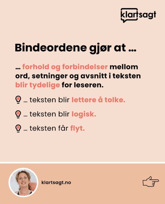 Bindeord viser vei i teksten - Klart Sagt