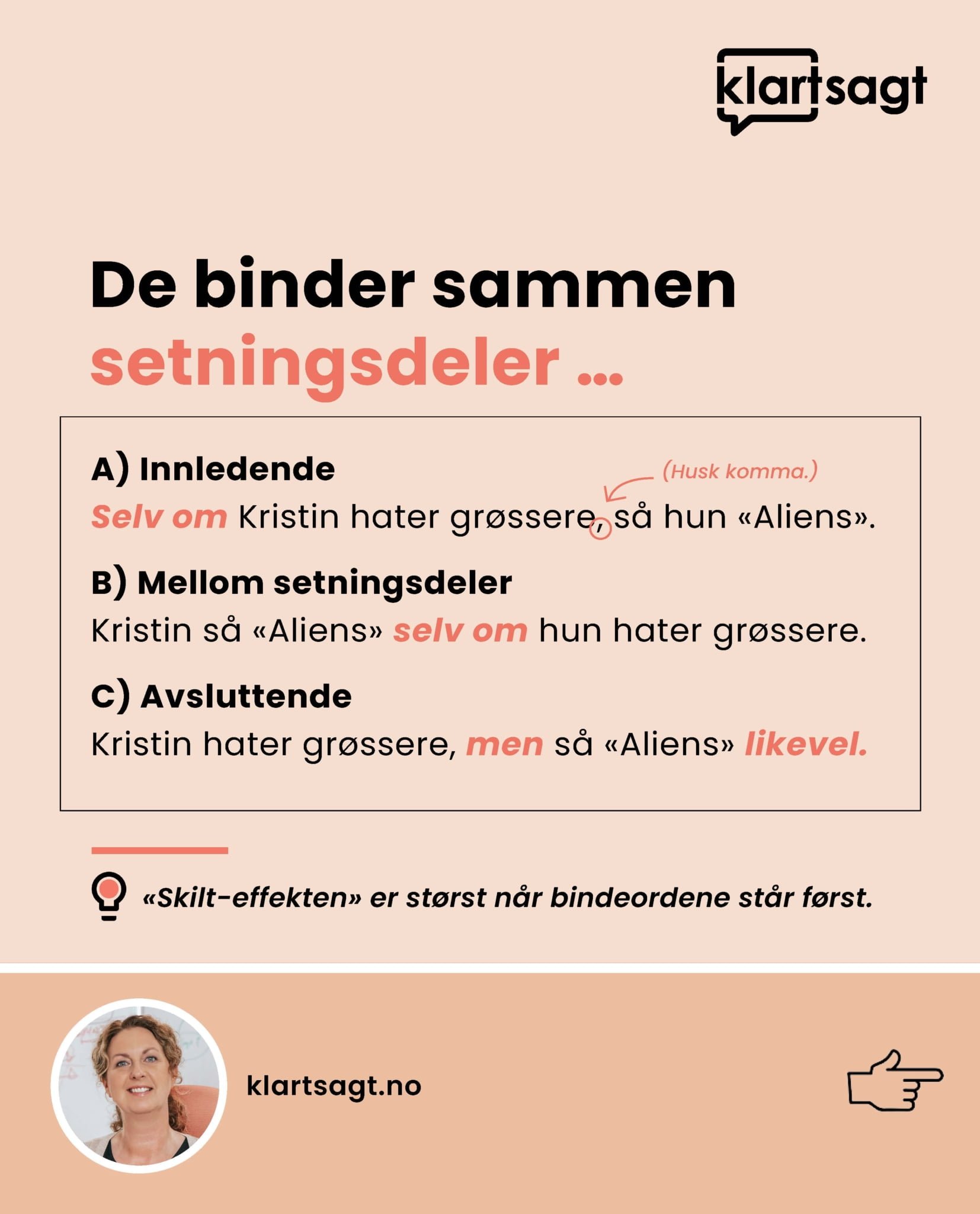Bindeord viser vei i teksten - Klart Sagt