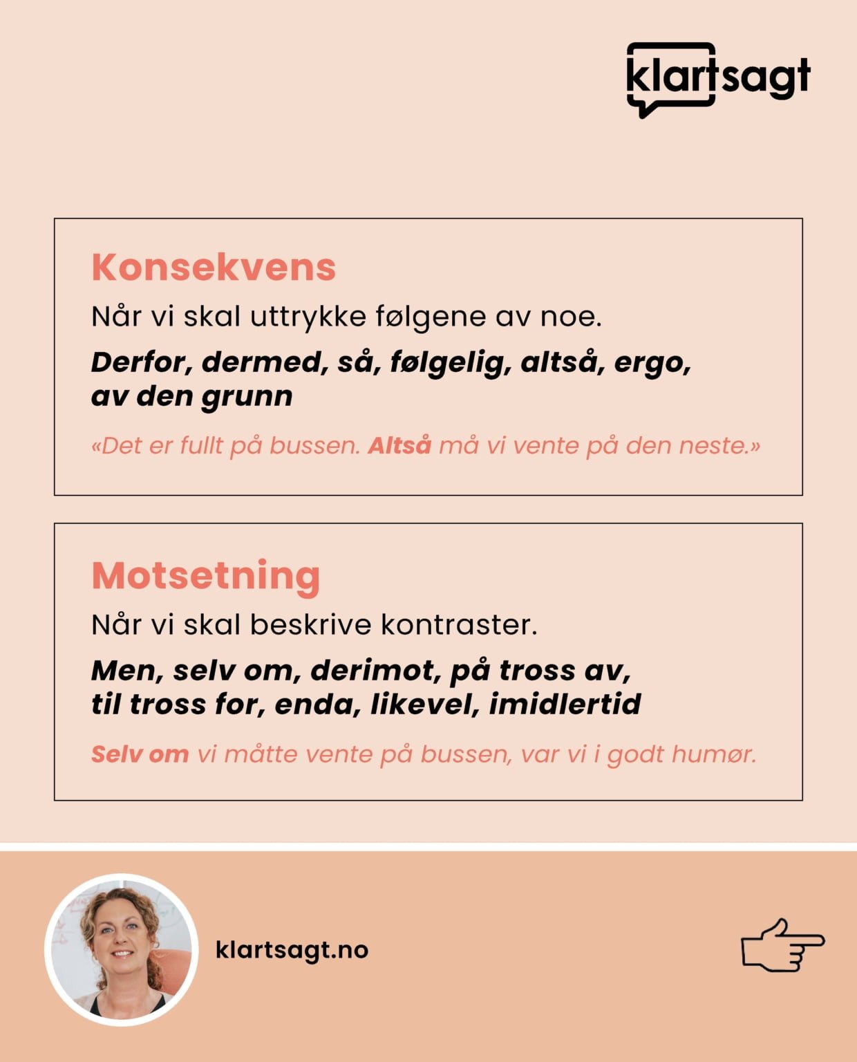 Bindeord viser vei i teksten - Klart Sagt