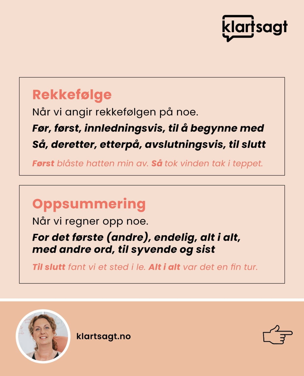 Bindeord viser vei i teksten - Klart Sagt