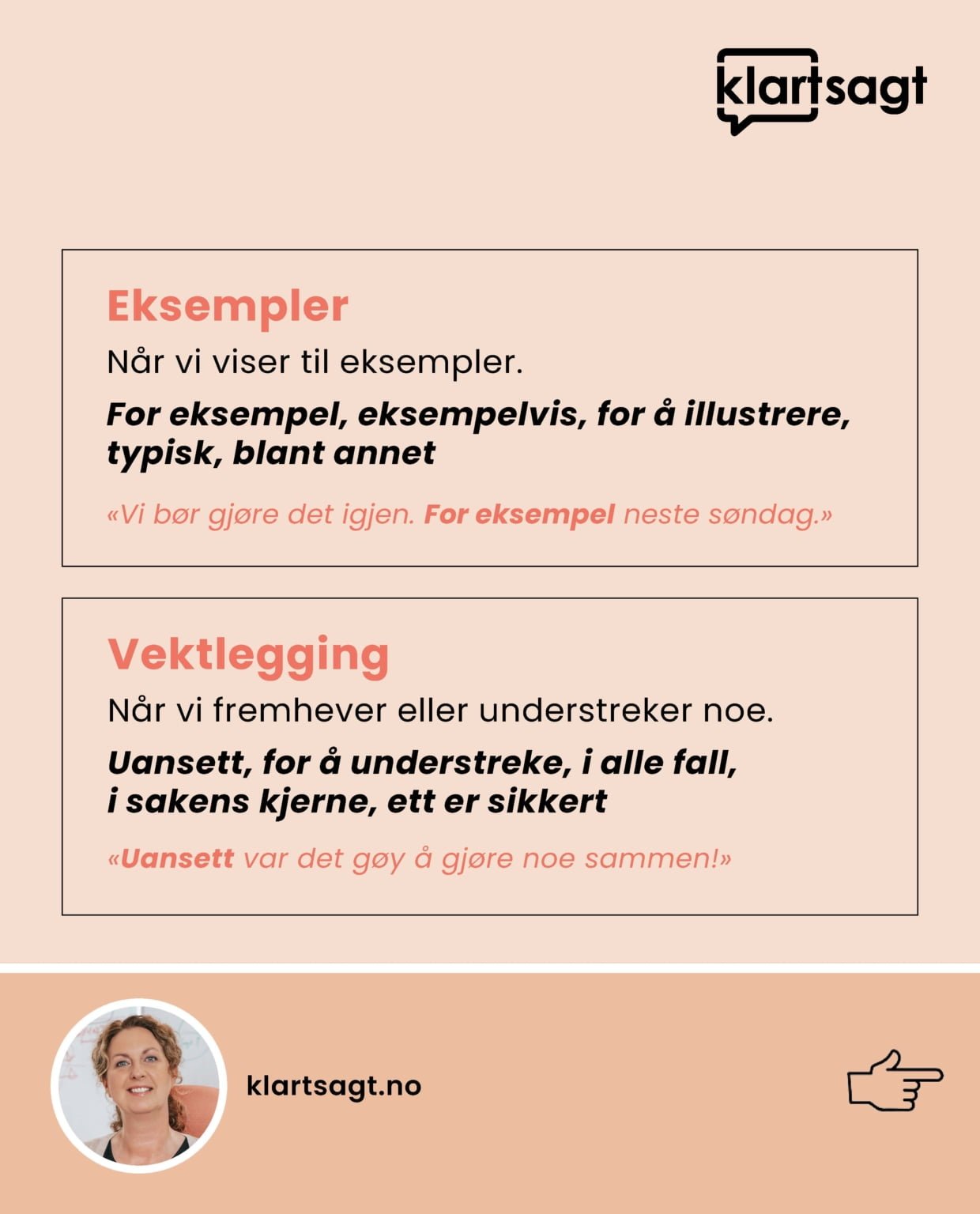 Bindeord viser vei i teksten - Klart Sagt
